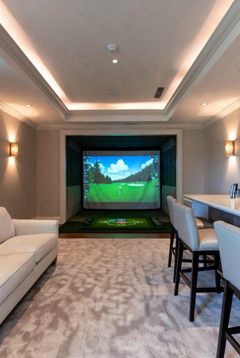 35 Modern Golf Simulator Room Ideas for a Sleek Home Setup - Spesh View